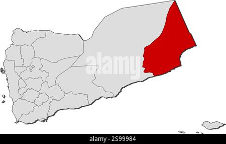 Map of Yemen with the provinces, Al Mahrah is highlighted by orange ...