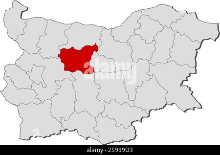 Map of Bulgaria with the provinces, Lovech is highlighted by orange ...