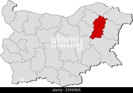 Map of Bulgaria with the provinces, Shumen is highlighted by orange ...