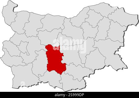 Map of Bulgaria with the provinces, Plovdiv is highlighted by orange ...