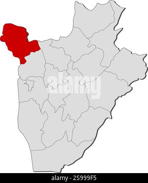 Map of Burundi with the provinces, Cibitoke is highlighted by orange ...