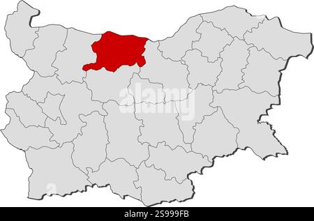 Map of Bulgaria with the provinces, Pleven is highlighted by orange ...