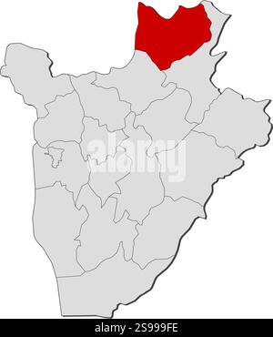 Map of Burundi with the provinces, Kirundo is highlighted by orange ...