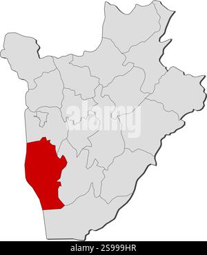 Map of Burundi with the provinces, Rumonge is highlighted by orange ...
