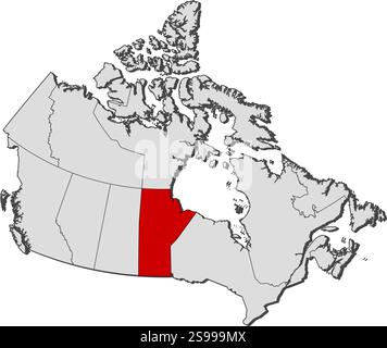 Map of Canada with the provinces, Manitoba is highlighted Stock Vector ...