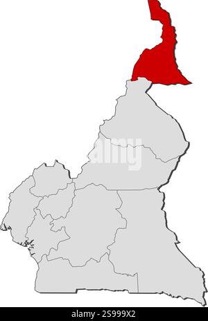 Map of Cameroon with the provinces, Far North is highlighted by orange ...