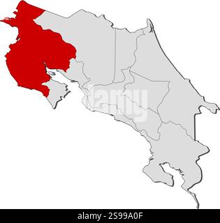 Map of Costa Rica with the provinces, Guanacaste is highlighted by ...