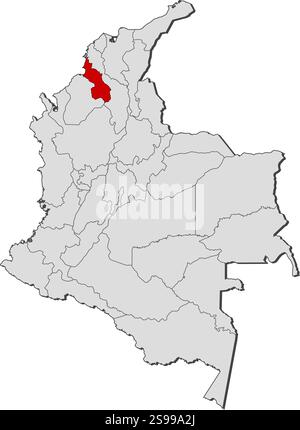 Map of Colombia with the provinces, Sucre is highlighted by orange ...