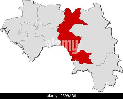 Map of Guinea with the provinces, Faranah is highlighted by orange ...