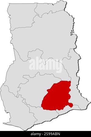 Map of Ghana with the provinces, Eastern is highlighted by orange Stock ...