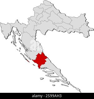 Map of Croatia with the provinces, Sibenik-Knin is highlighted Stock ...