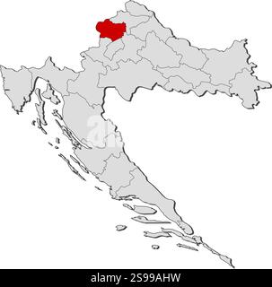 Map of Croatia with the provinces, Krapina-Zagorje is highlighted by ...