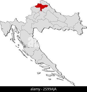 Map of Croatia with the provinces, Varazdin is highlighted by orange ...