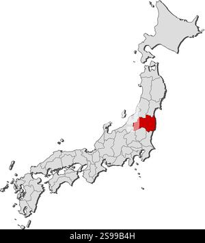 Map of Japan with the provinces, Fukushima is highlighted by a hatching ...