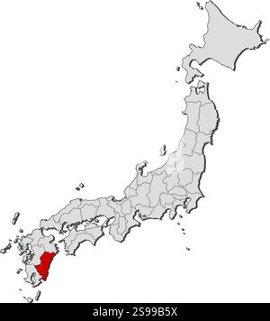 Map of Japan with the provinces, Miyazaki is highlighted in yellow ...