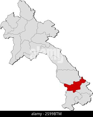 Map of Laos with the provinces, Salavan is highlighted by orange Stock ...