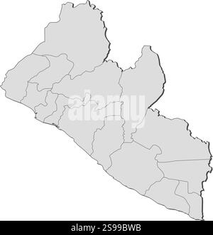 Liberia 3d map with borders of regions. Vector illustration Stock ...