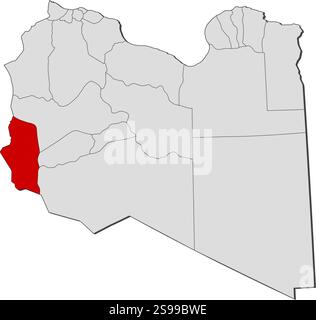 Map of Libya with the provinces, Ghat is highlighted by orange Stock ...