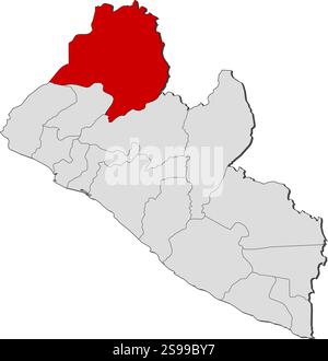 Map of Liberia with the provinces, Lofa is highlighted by orange Stock ...