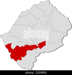 Map of Lesotho with the provinces, Mohale's Hoek is highlighted by ...