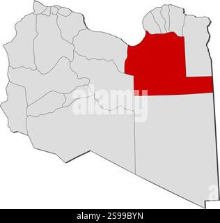 Map of Libya with the provinces, Al Wahat is highlighted by orange ...