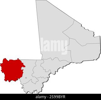 Map of Mali with the provinces, Kayes is highlighted by orange Stock ...
