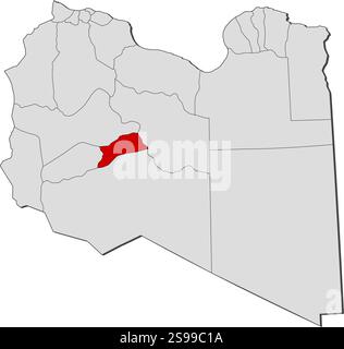 Map of Libya with the provinces, Sabha is highlighted by orange Stock ...