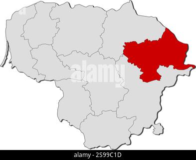 Map of Lithuania with the provinces, Utena is highlighted by orange ...