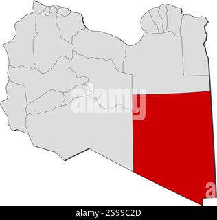 Map of Libya with the provinces, Kufra is highlighted by orange Stock ...