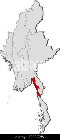 Map of Myanmar with the provinces, Mon is highlighted Stock Vector ...