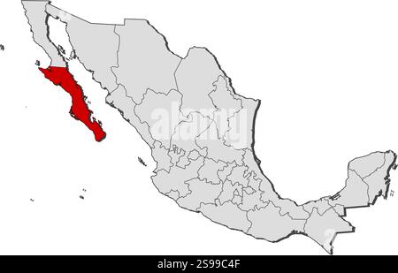 Map of Mexico with the provinces, Baja California is highlighted Stock ...