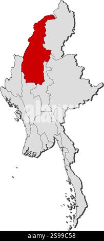 Map of Myanmar with the provinces, Sagaing is highlighted by orange Stock Vector Image & Art - Alamy
