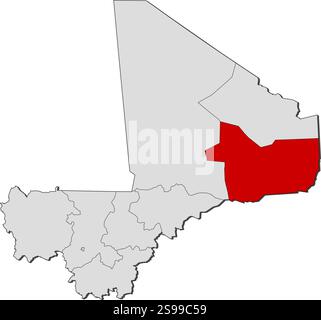 Map of Mali with the provinces, Gao is highlighted Stock Vector Image ...