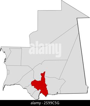Map of Mauritania with the provinces, Assaba is highlighted by orange ...