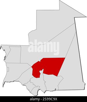 Map of Mauritania with the provinces Stock Vector Image & Art - Alamy