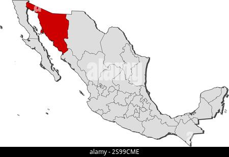 Map of Mexico with the provinces, Sonora is highlighted by orange Stock ...