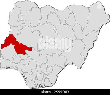 Map of Nigeria with the provinces, Kwara is highlighted by orange Stock ...