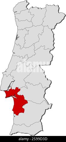 Map of Portugal with the provinces, Setubal is highlighted by orange ...