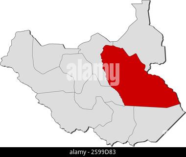 Jonglei state (States of South Sudan, Greater Upper Nile Region) map ...