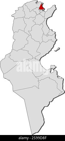 Ariana Governorate (Governorates of Tunisia, Republic of Tunisia) map ...