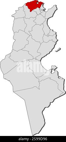 Map of Tunisia with the provinces, Bizerte is highlighted Stock Vector ...
