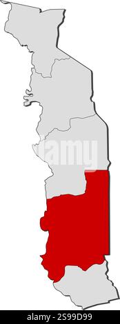 Map of Togo with the provinces, Plateaux is highlighted Stock Vector ...