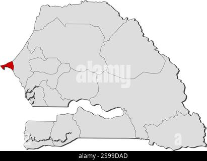 Map of Senegal with the provinces, Dakar is highlighted by orange Stock ...