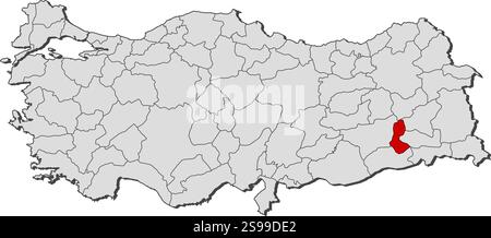 Map of Turkey with the provinces, Batman is highlighted by orange Stock ...