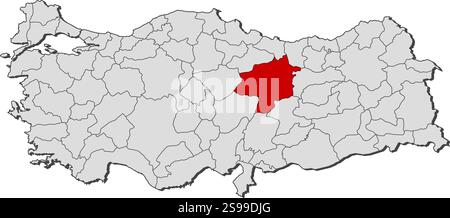Map of Turkey with the provinces, Sivas is highlighted by orange Stock ...