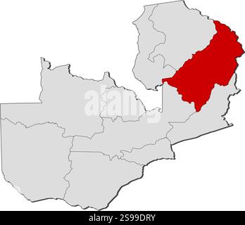 Map of Zambia with the provinces, Muchinga is highlighted by orange ...