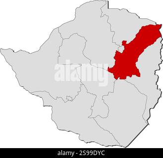 Map of Zimbabwe with the provinces, Mashonaland East is highlighted by ...