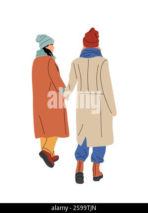 young couple with winter clothes in snowscape vector illustration ...