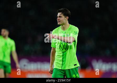 January 24 2025: Mattias Svanberg (VfL Wolfsburg) controls the ball ...
