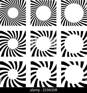 Set of 6 Editable swirled vector sunbeam radial squares. 6 Different ...